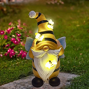 TSTGEE Solar Garden Gnome Decorations - Spring Bee Gnome Figurine Solar Garden Gnomes Outdoor Waterproof for Patio,Yard,Lawn,Garden Gnome Outdoor Solar Light