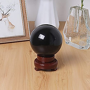 LONGWIN 120mm (4.7 in) Divination Black Crystal Ball Obsidian Healing Crystals Home Decorations Meditation Ornaments with Rotating Wooden Stand