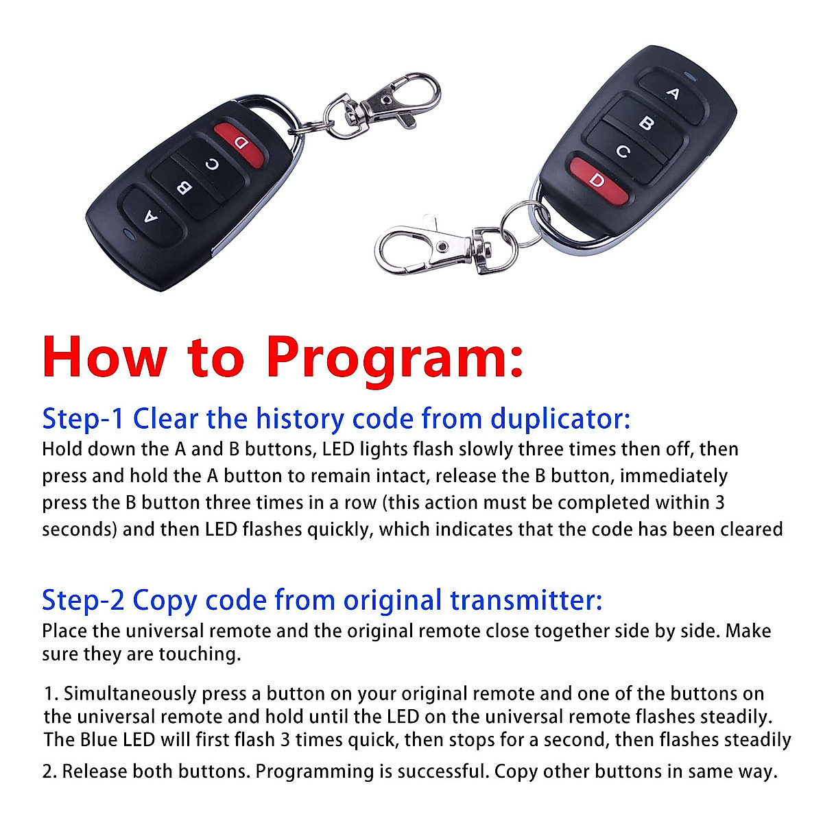 5 Packs Cloning Remote Control Keychain, Universal 433 MHZ Replacement Garage Door Electric Gate, Duplicates Original Remote Controls for Vehicle Central Locking Systems, Electronic Garage Doors