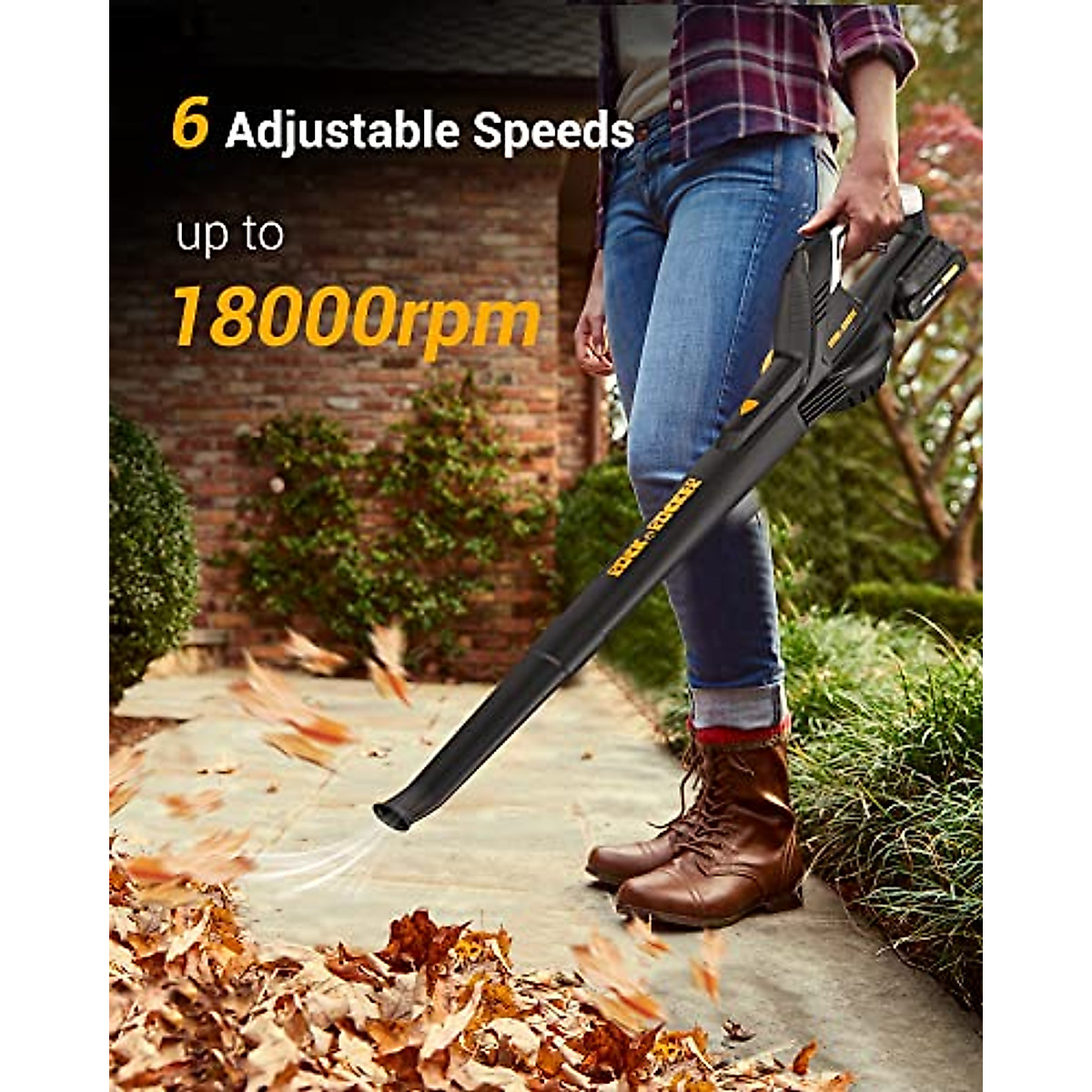 Cordless Leaf Blower with 2 X 20V Battery and Charger, Rock&Rocker Electric Leaf Blower 120MPH/170CFM 6 Adjustable Speeds and 2 Adjustable Tubes for Lawn Care/Yard/Jobsite/Patio