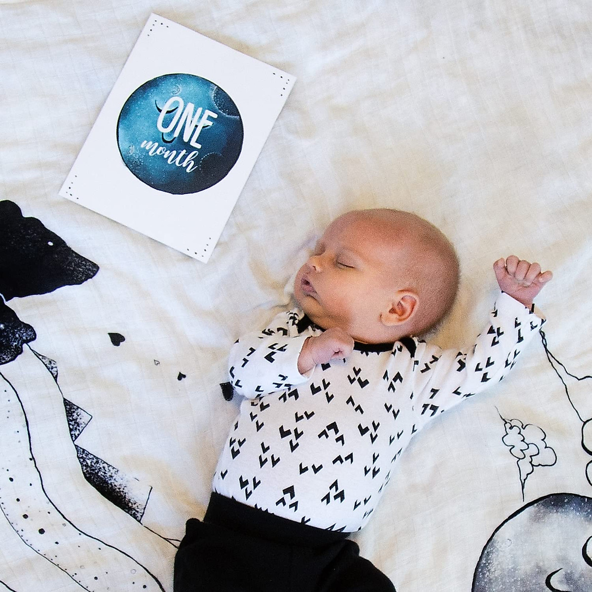 JumpOff Jo - Baby Bundle: Baby Swaddle Blanket & 24 Milestone Cards - Photoshoot Props, Soft Breathable Baby Blanket, 47" x 47" (Bear Blue)