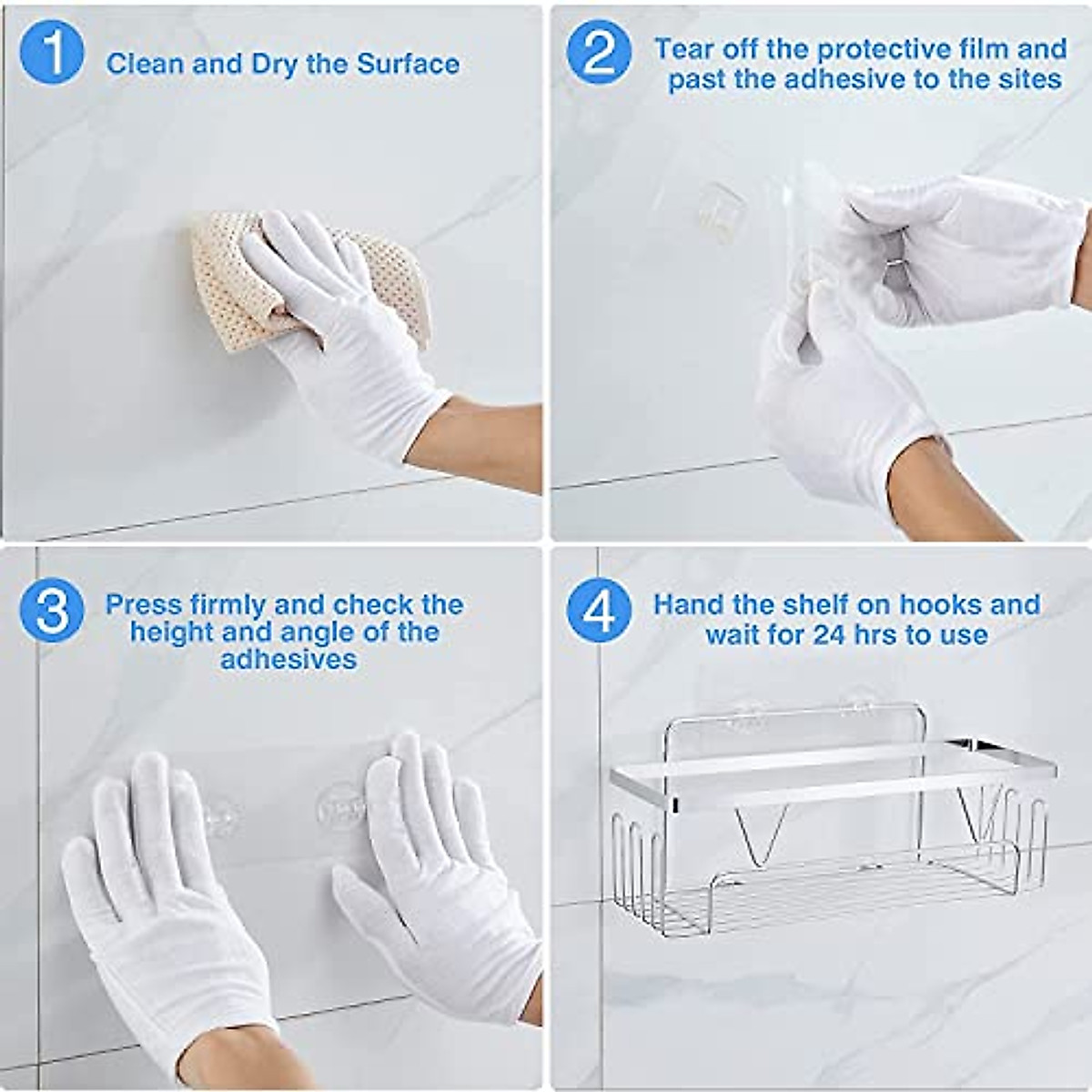 AURIKAR Shower Caddy Adhesive Shower Organizer Rack with Hooks, No Drilling Stainless Steel Wall Hanging Shower Shelf for Inside Shower Bathroom Restroom Storage, Silver 2-Pack