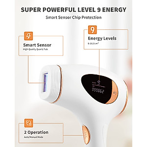 GERCY Hair Removal Device, Laser Hair Removal for Women Permanent with 9 Energy Levels, 2 Flash Modes and 999,999 Flashes, IPL Hair Removal for Face, Arms, Armpits, Bikini Line, Legs and Whole Body