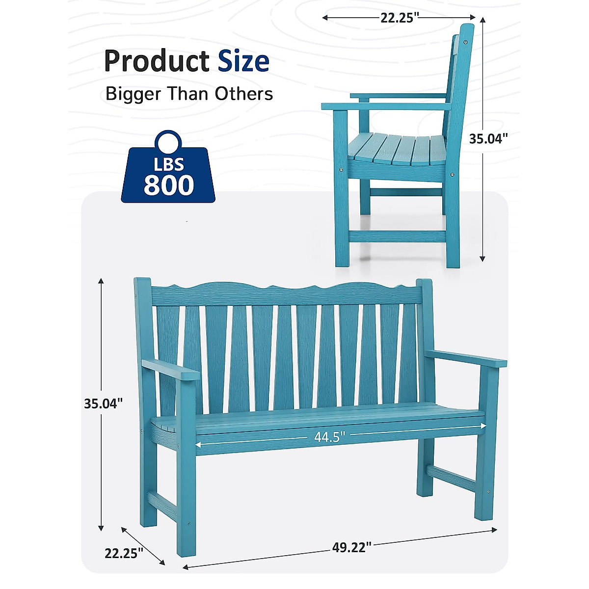 LAHAAP Outdoor Bench Weatherproof, 2-Person Garden Benches for Outdoors, All Weather HIPS Patio Bench Holds up to 800lbs, Never Rot or Fade, Comfort Bench for Porch, Garden, Patio, Backyard and Park
