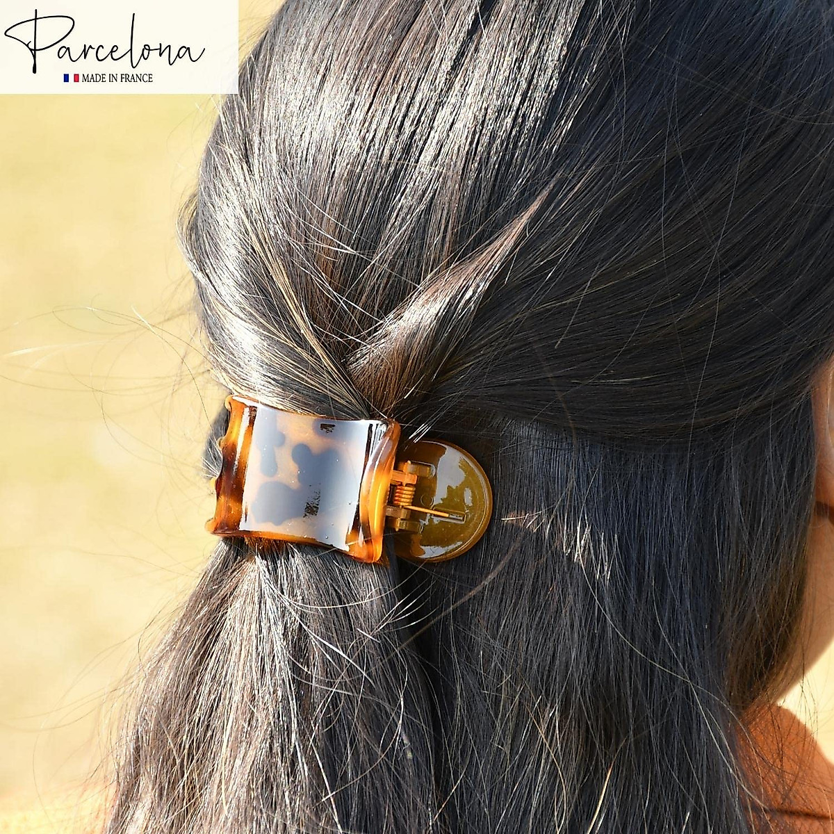 Parcelona French Simply Bear Paw Medium 3” Celluloid Acetate Side Slide In Jaw Yoga Fine Hair Claw Clip for Women and Girls (Light Tortoise Shell)