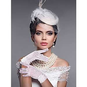 3 Pairs Women Lace Gloves Dress Gloves Floral Lace Gloves for Tea Party Wedding Dinner(Black, White, Skin Color)