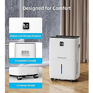 5500 Sq. Ft Dehumidifier for Basement with Drain Hose, VEAGASO 80 Pints Dehumidifiers for Home Large Room Bathroom with Water Tank, Intelligent Humidity Control, Auto Defrost, 24H Timer, Child Lock