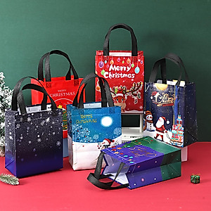 yingzi 12PCS Christmas Gift Bag, Christmas Tote Bag Reusable, Candy Bag, Multi-Functional Non-Woven Christmas Bag Gift Packaging Shopping, Christmas Party Supplies, 7.8"×4"×10.2"