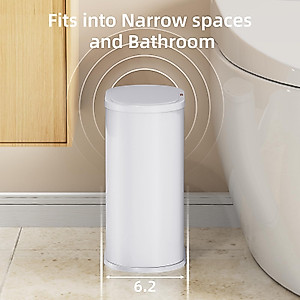 KUK Stainless Steel Bathroom Trash Can Automatic Touchless with Removable Inner Bucket, Waterproof, 1.6 Gallon Smart Trash Can with Lid for Bathroom Bedroom, Office - White