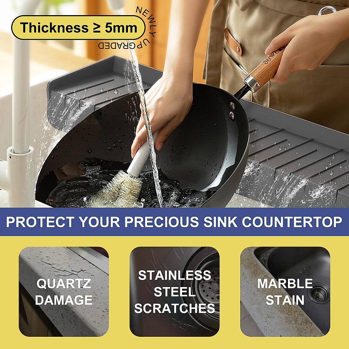 Silicone Sink Edge Protectors for Kitchen Sink, Kitchen Sink Splash Guard, Multifunction Kitchen Sink Accessories, Stainless Steel, Granite, Quartz Countertop Protectors For Kitchen & Bathtub Sink