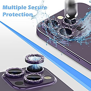 imluckies for iPhone 14 Pro/iPhone 14 Pro Max Camera Lens Protector Bling, HD Tempered Glass Diamonds Lens Screen Protector Individual Alloy Metal Ring, Glitter Purple