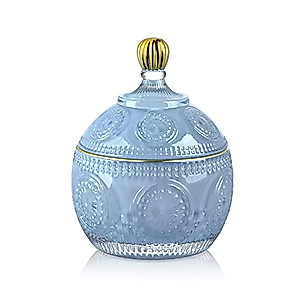 Joeyan Blue Decorative Glass Jars with Lid,Small Glass Jewelry Box,Embossed Candy Dish Candy Jar,Mini Colored Glass Canister for Nuts Chocolates Candy Buffet Display and Home Wedding Decoration,6 oz