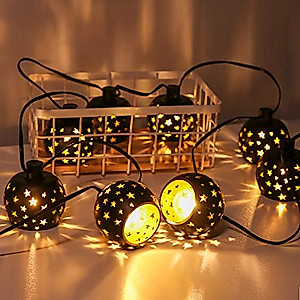 Vigdur Lantern String Lights with 10 Clear G40 Bulbs and Star Plastic Lamp Shades, Indoor Outdoor String Lights for Patio Yard Christmas Decor