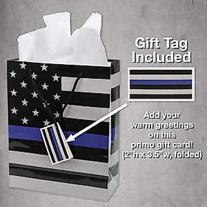 Havercamp Police Gift Bag! Police Party Bags make every gift exceptional! Durable Medium Gift Bag with Tissue Paper. No Cutting, Taping Required, Thin Blue Line Gifts (Blue, Black & Light Gray)
