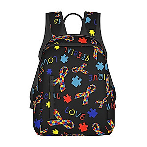 SWEET TANG Backpack for Autism Awareness Ribbon Black Bookbag