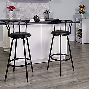 Flash Furniture Charla Crown Back Black Metal Barstool with Black Vinyl Swivel Seat