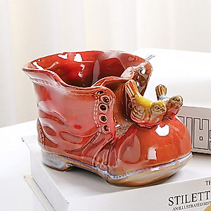 Ceramic Boot Planter Plant Pot Vase Planter with Bird Figurines Bonsai Pot Flower Pot Succulent Planter Multi Pot(Color Random)