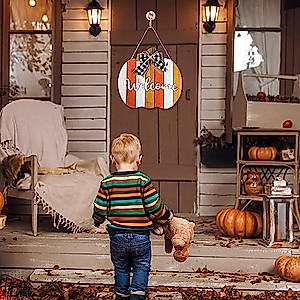 Fall Pumpkin Welcome Sign Thanksgiving Pumpkin Wood Hanging Sign Autumn Front Door Wood Signs for Fall Party Thanksgiving Harvest Home Decor