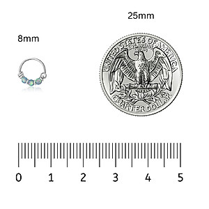 Handmade Silver Single Teany Tiny 8MM Nose Ring Cartilgae Helix Piercing Hoop Earring with Trio Blue Opal, 925 Sterling Silver 8MM Thin 22Gauge Hoop for women, By Miya Jewelry Creations