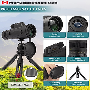 Fetch Falcon 10-30X50 FMC HD Spotting Scopes (Water-Resistance Long Range Spotting) with Tripod Phone Adapter (10-30X50 Black)