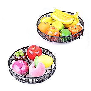 Jwukiie 2 Tier Fruit Basket Stand, Vegetable Storage Rack with Removable Bread Snack Basket, Fruit Bowl Rack Decorative Fruit Tray