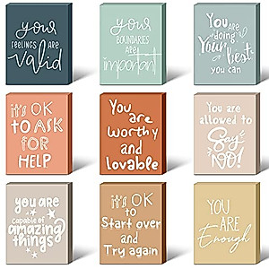 9 Pcs Mental Health Reminders Table Decor Wooden Sign Positive Psychology Affirmations Feelings Shelf Decors Inspirational Mental Health Tips Mini Decors for Home Counseling Office Students Classroom