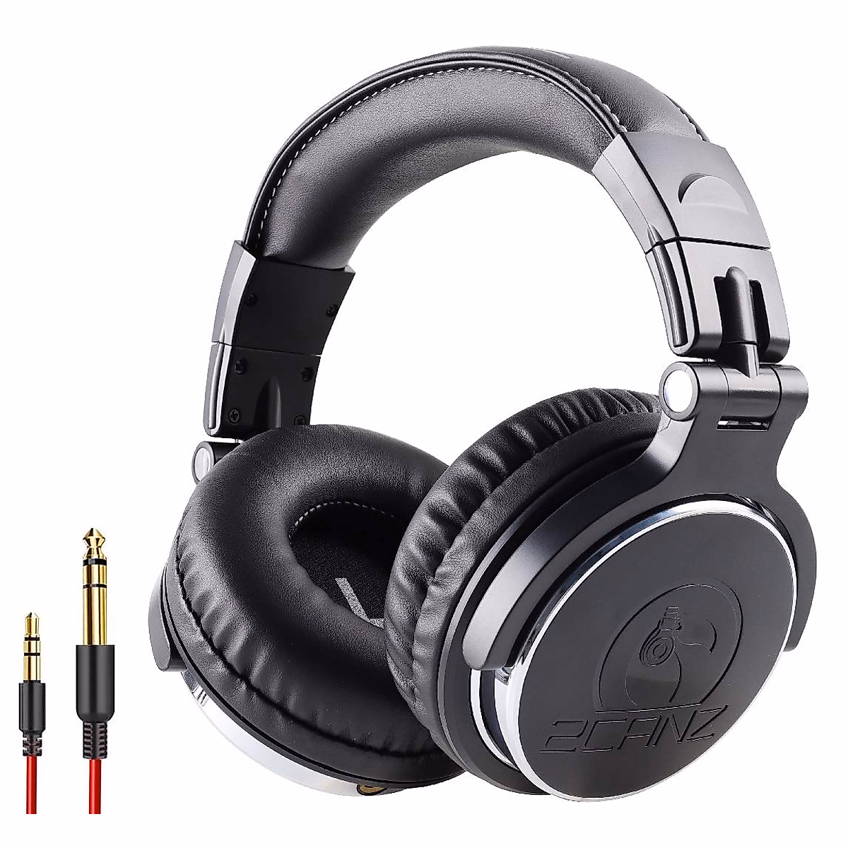 2CANZ Over-Ear Professional Wired DJ Headphones - 50mm Neodymium Drivers, Closed Back, Plush Comfrasoft Ear Cushions, 8-Way Adjustable Earpads, Foldable, and Joint Listening