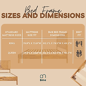 Bme Vivian 14 Inch Deluxe Bed Frame with Headboard, Rustic & Scandinavian Style with Solid Acacia Wood, No Box Spring Needed, 12 Strong Wood Slat Support, Easy Assembly, King, Rustic Golden Brown