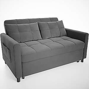 Gizoon 3-in-1 Convertible Sofa Bed, 52" Loveseat Sleeper with Pull Out Couch, Linen Fabric Futon Sofa Bed, Small Sleeper Sofa Cama with Pillows & Pockets for Living Room & Apartment, Dark Grey