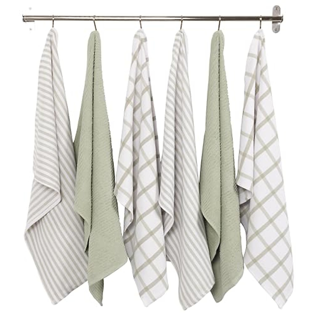 KAF Home Premium Kitchen Towels (18" x 28"), Large 100% Cotton, Flat & Terry Absorbent Dish Towel Set (Sage, 6 Pack)