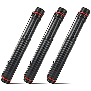 3 Pack Extendable Poster Tubes, Telescoping Art Tube, Water-Resistant Storage Tube for Documents Blueprints Artwork - Hard Plastic Black, 18 Inches to 27.5 inches with 2.75 Inch Opening