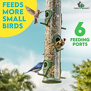 Gray Bunny Metal Bird Feeders for Outdoors Hanging, 6-Port Metal Bird Feeder Tube, Durable, Chew-Proof and Rust-Proof, 16 Inches