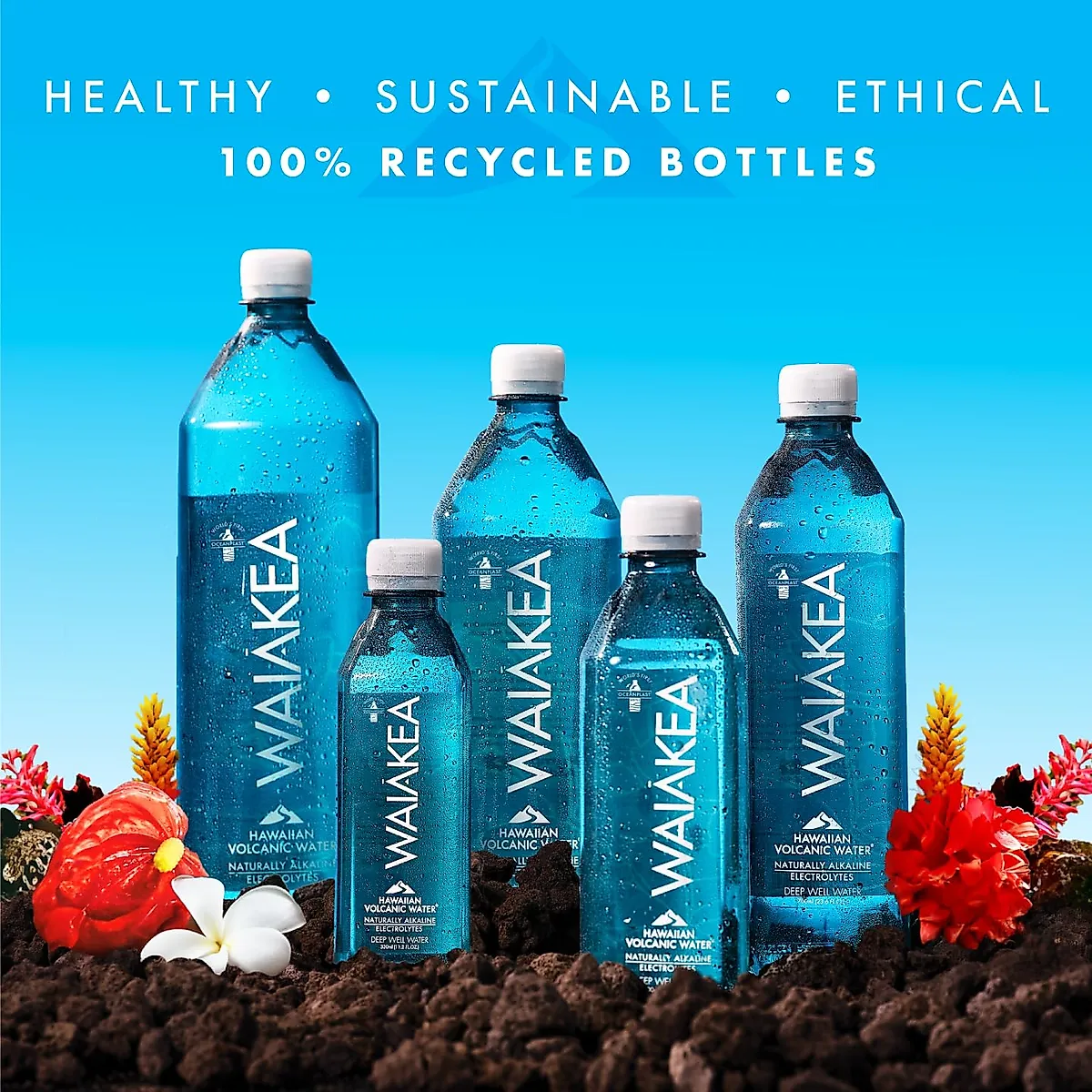 Waiākea - Hawaiian Volcanic Water - Naturally Alkaline Water - pH Range 7.6 to 8.2 - All Natural Minerals & Electrolytes - 100% Recycled Water Bottles - Bottled Water 15 Pack - 23.7 Fl Oz, 700 mL