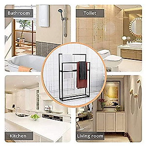 -Shelf Balcony Bathroom Freestanding Towel Racks Matte,Metal Stand Alone Hand Towel Holder for Bathroom with Bar Arms,Towel Hanger Bath Organizer Storage/75 * 20 * 110Cm