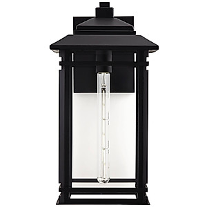 John Timberland North House Mission Traditional Outdoor Wall Light Fixture Matte Black Metal 19" Clear Glass Shade for Exterior House Porch Patio Outside Deck Garage Yard Front Door Garden Home
