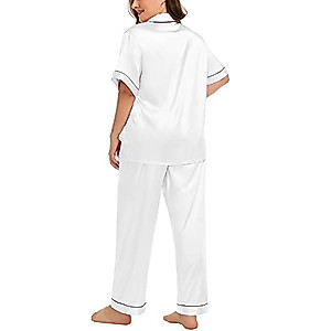 SWOMOG Plus Size Silk Pjs for Women Satin Pajamas Bridal Pajama Set V-Neck Classic Pj Set for Pajama Party 2 Piece Loungewear 24W White