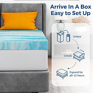 Mattress Topper Queen, 2 Inch Gel Memory Foam Bed Topper for Queen Size Bed, CertiPUR-US Certified, Blue