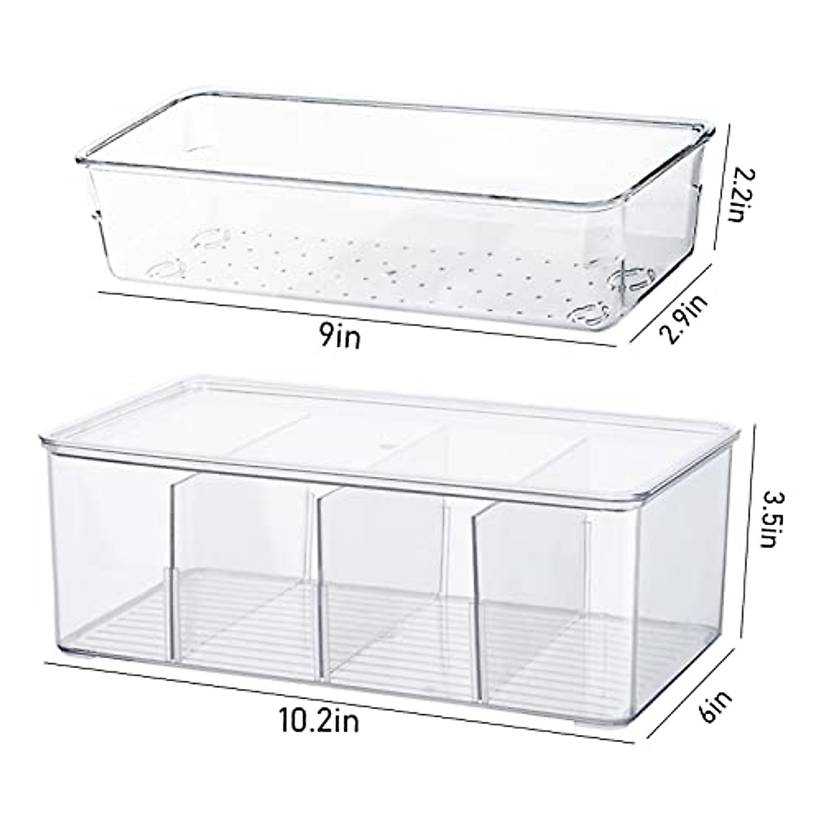 ZHOMA 14 Pcs Desk Drawer Organizer Trays with cover / 4 differentSize Bathroom Drawer Tray Dividers Plastic Vanity Organizers Storage Bins for Makeup Dresser Kitchen Office