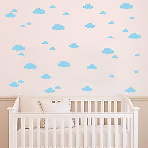 31 pcs Mix Size 4-10 inch Clouds Wall Decal Sticker for Kids Bedroom Decor -DIY Home Decor Vinyl Clouds Mural Baby Nursery Room Wallpaper YYU-14 (Light Blue)