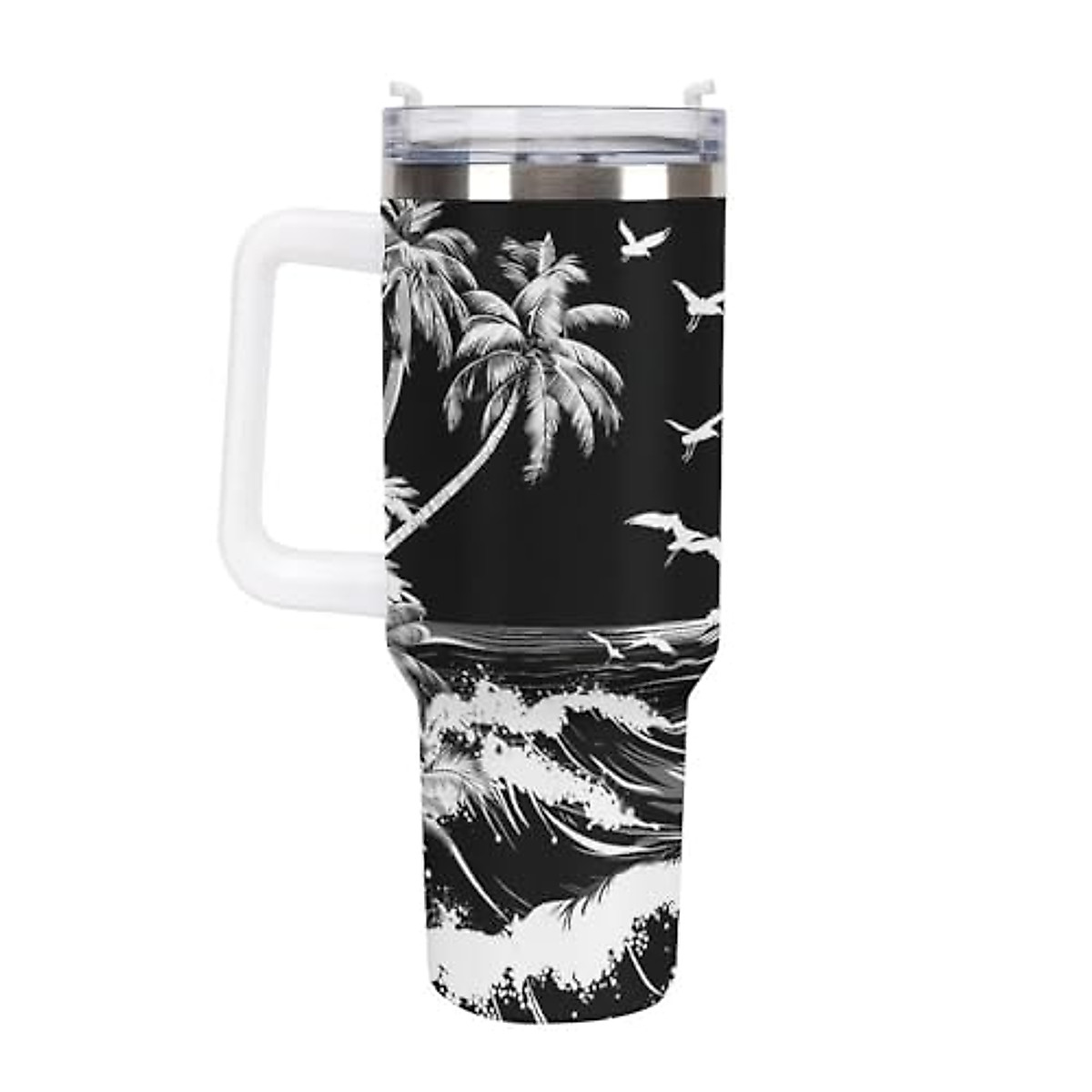 Palm Tree Black 40OZ Tumbler Stainless Steel Travel Mug Water Bottle Car Cup Tea Cups with Lid White-style