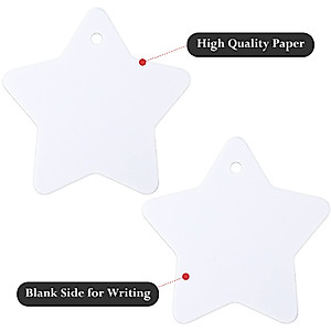 Five-Pointed Star Gift Tags 100PCS Paper Gift Tags with String White Gift Tag with Natural Jute Twine for DIY, Craft, Party Favors, Wedding Favors and Special Events (White)