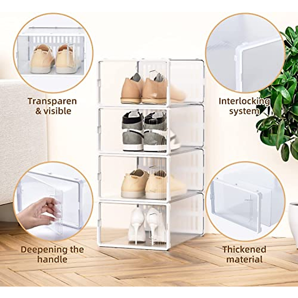 JONYJ 12 Pack Shoe Organizer, Clear Plastic Stackable Shoe Storage, Multifunctional Shoe Box, Universal Shoe Storage Boxes for Men and Women