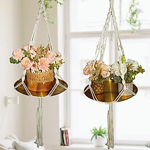 frefinest Macrame Plant Hanger - 2 Pack Metal Hanging Plant Holder, Home Decor Hanging Plant Shelf, Boho Design Gold Hanging Planter - Ceiling Plant Hangers Indoor - Gold