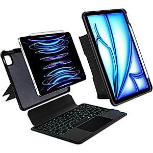 Baaaq Keyboard case for iPad Air 11 inch (M2) 2024,iPad Pro 11 inch (4th/3rd/2nd/1st Gen),10.9" iPad Air 5/4, Magnetic Detachable Kickstand case with Bluetooth Backlit Trackpad Keyboard-10.9/11" Black