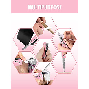 FantastiCAR 10 in 1 Multi-tool, EDC Folding Pocket Knife with SIM Card Removal Pin for Daily Needs, Outdoor Activities, Christmas Gifts (Pink)