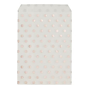 100 Pack Paper Treat Bags for Cookies, Popcorn, Candy Party Favors (2 Rose Gold Foil Designs)