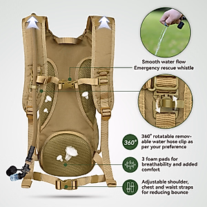 MARCHWAY Tactical Molle Hydration Pack Backpack with 3L TPU Water Bladder, Military Daypack for Cycling, Hiking, Running, Climbing, Hunting, Biking (Tan)