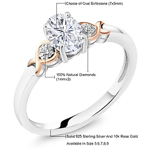 Gem Stone King 925 Sterling Silver and 10K Rose Gold 7X5MM Oval Gemstone Birthstone and Diamond Accent Engagement Ring | Wedding Anniversary Promise Ring For Women | Available In Size 5-9