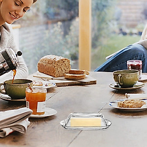 Okllen 2 Pack Glass Butter Dish with Lid, Large Butter Container Classic Butter Holder with Cover, Butter Keeper Saver, BPA Free, Dishwasher Safe, Clear