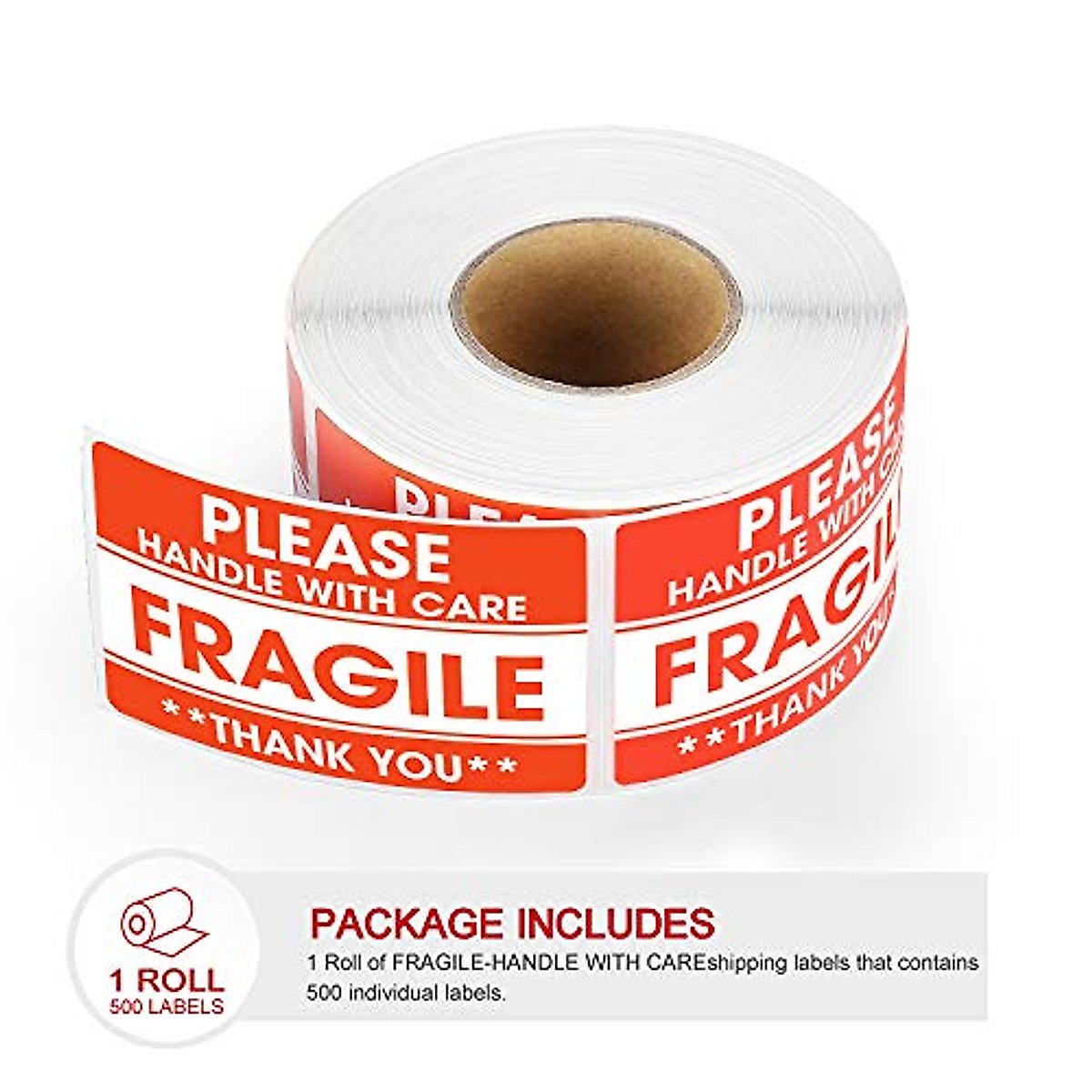 Methdic 2"x 3" Fragile Stickers 500 Labels Per Roll Strong Adhesive (Handle with Care ,Do Not Drop ,Thank You) Labels for Shipping and Moving